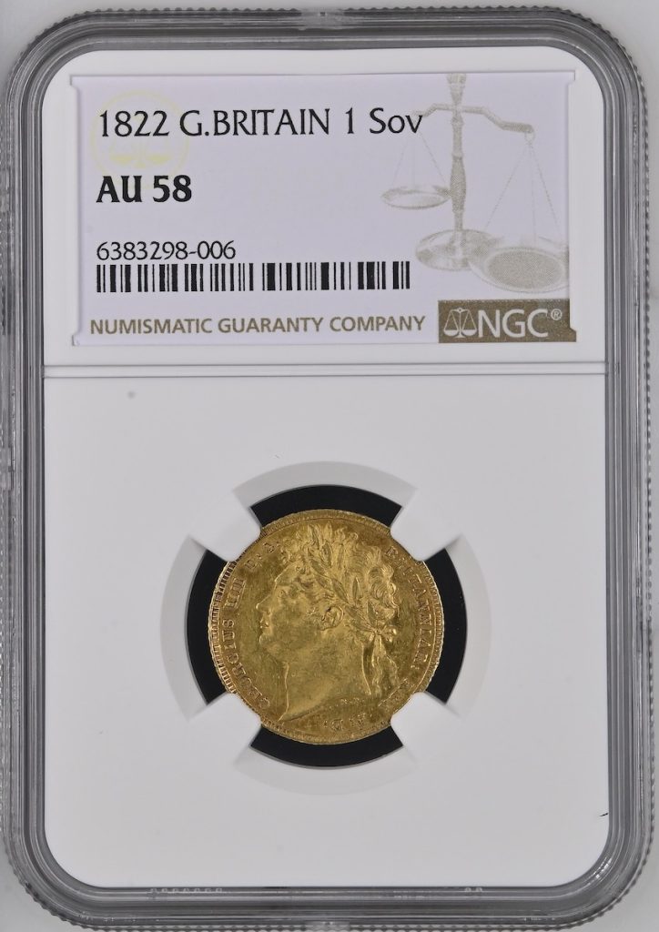 1822 Sovereign NGC AU58 George IV – UK Coinage
